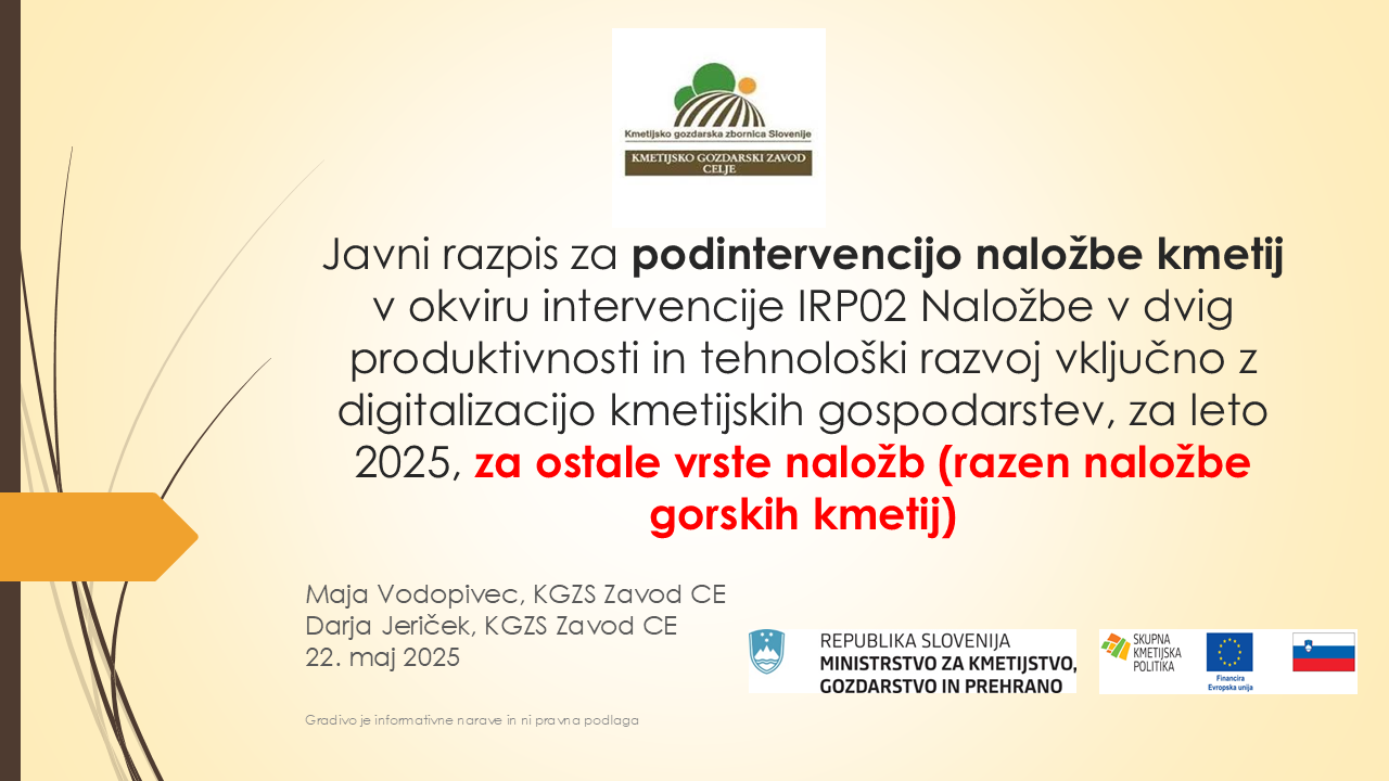 Posnetek predstavitve javnega razpisa za sofinanciranje ostalih naložb kmetij v okviru ...